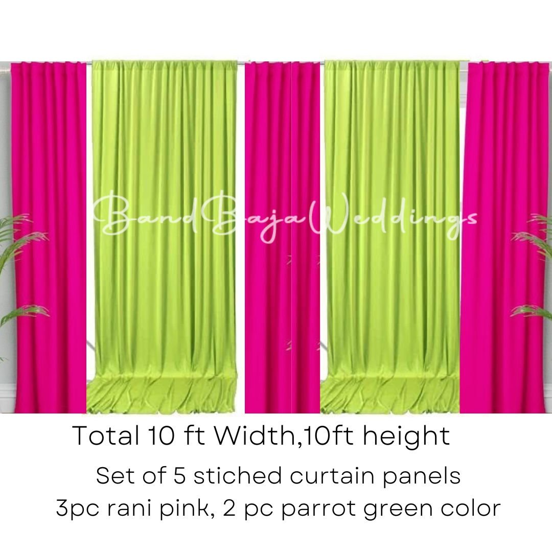 Backdrop curtain- Green & rani pink combo - Band Baja Weddings