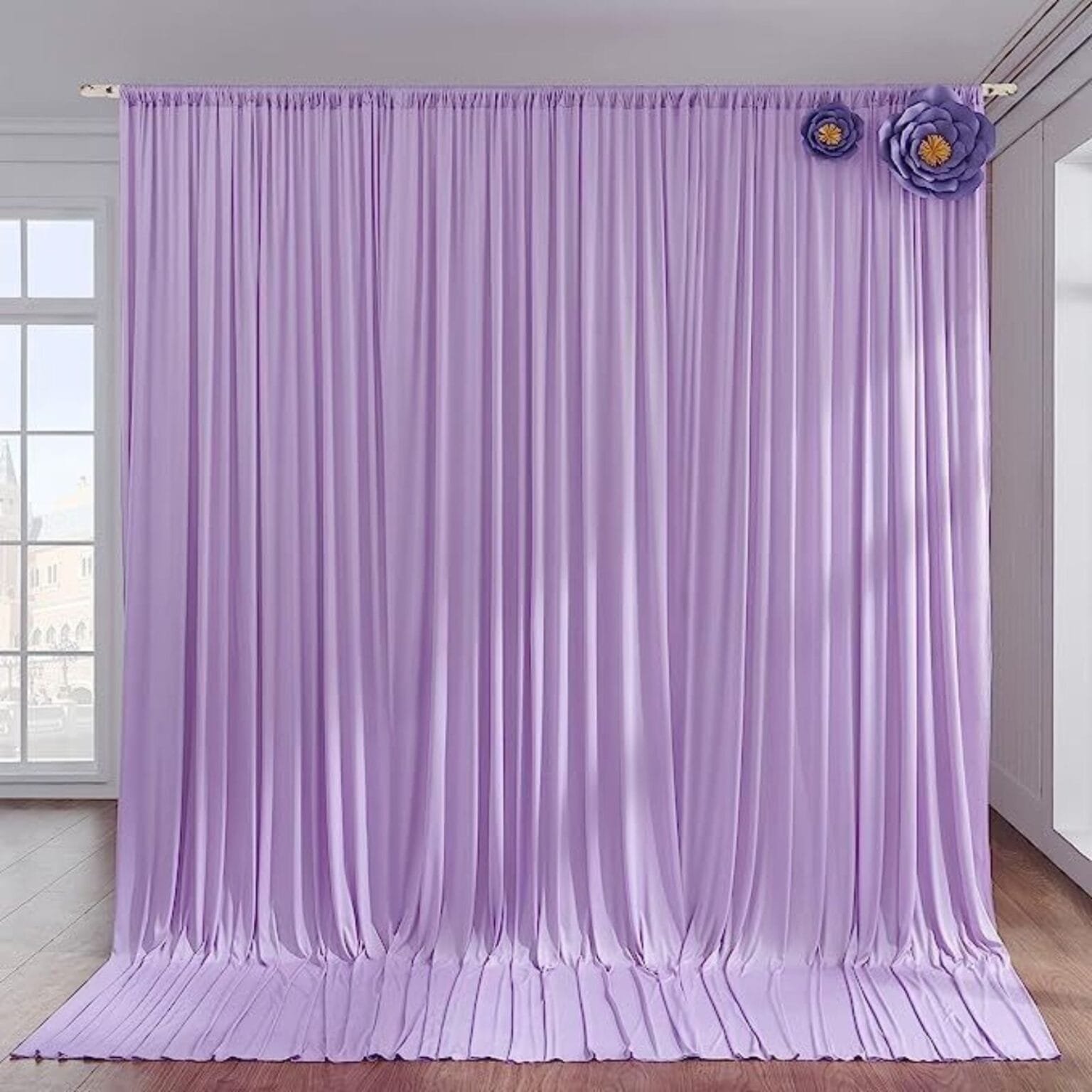 Pastel lavender backdrop curtain - Band Baja Weddings