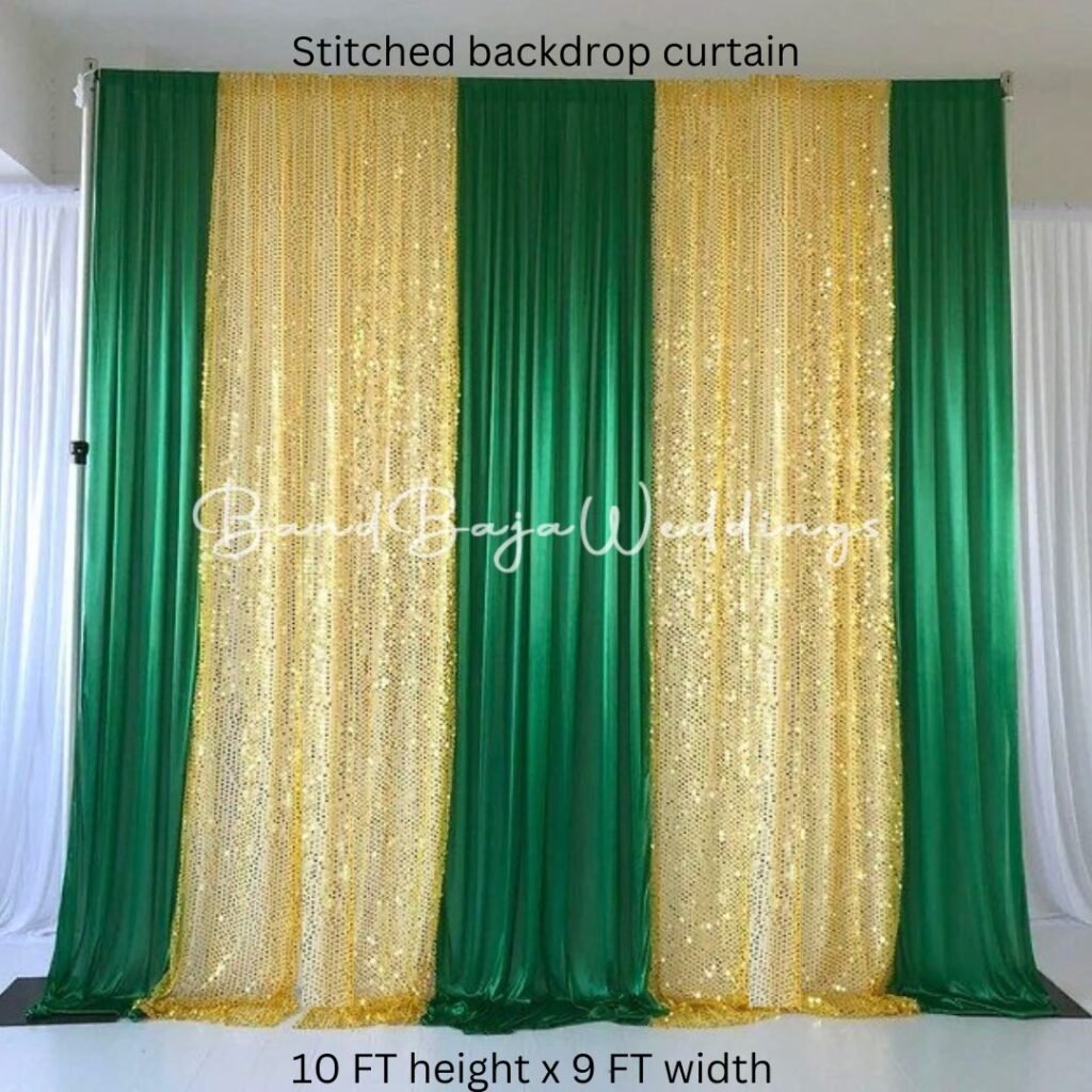 Gold sequin work drape -Mehndi function backdrop - Band Baja Weddings