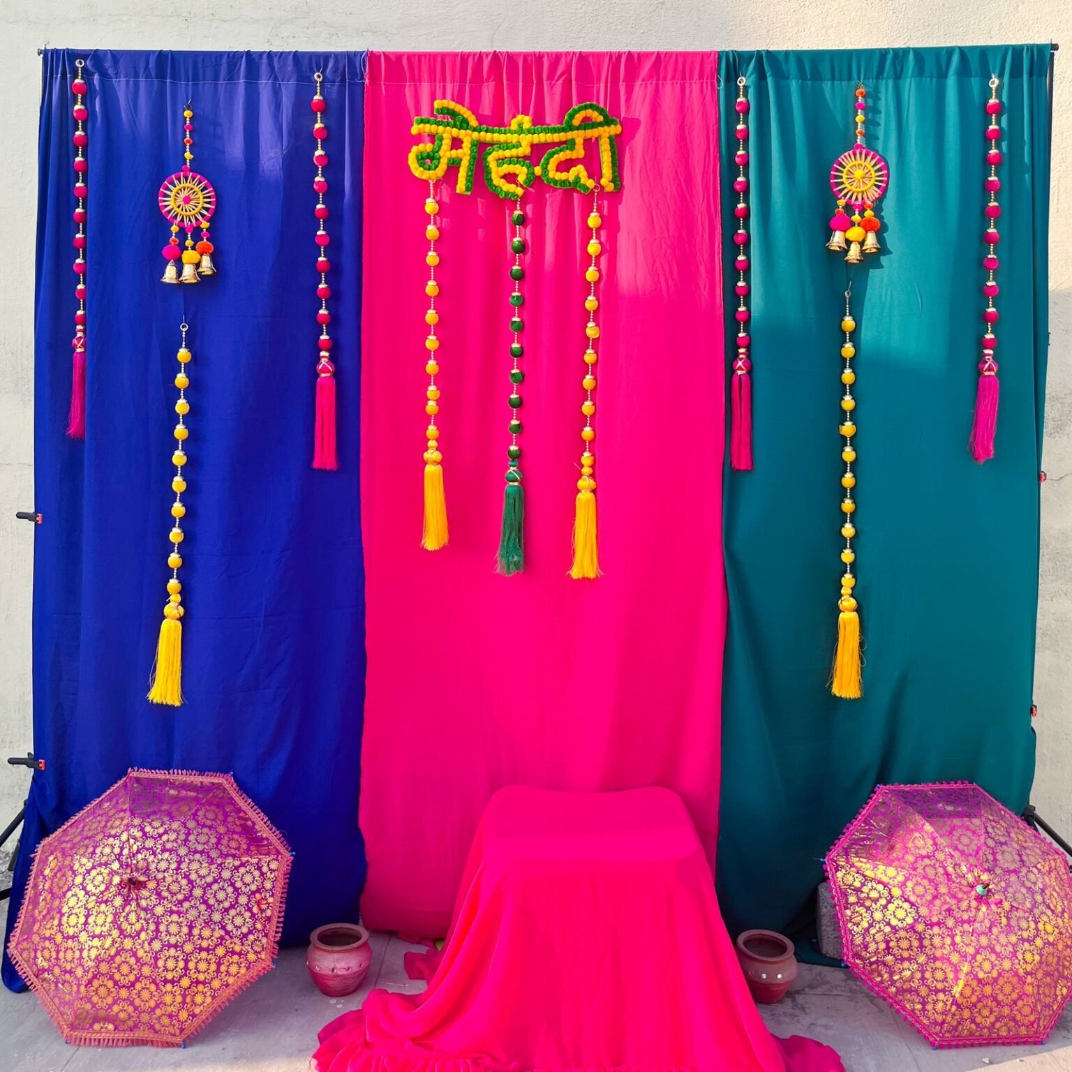 Mehndi Function Backdrop full set -Backdrop curtains +Props - Band Baja ...