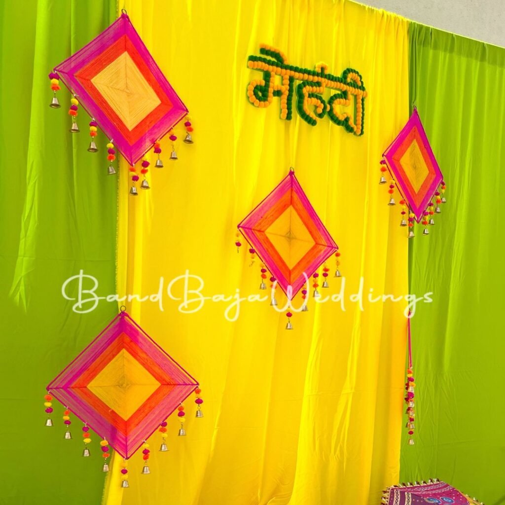 Mehndi decoration Kit (Backdrop curtains+Props) - Band Baja Weddings