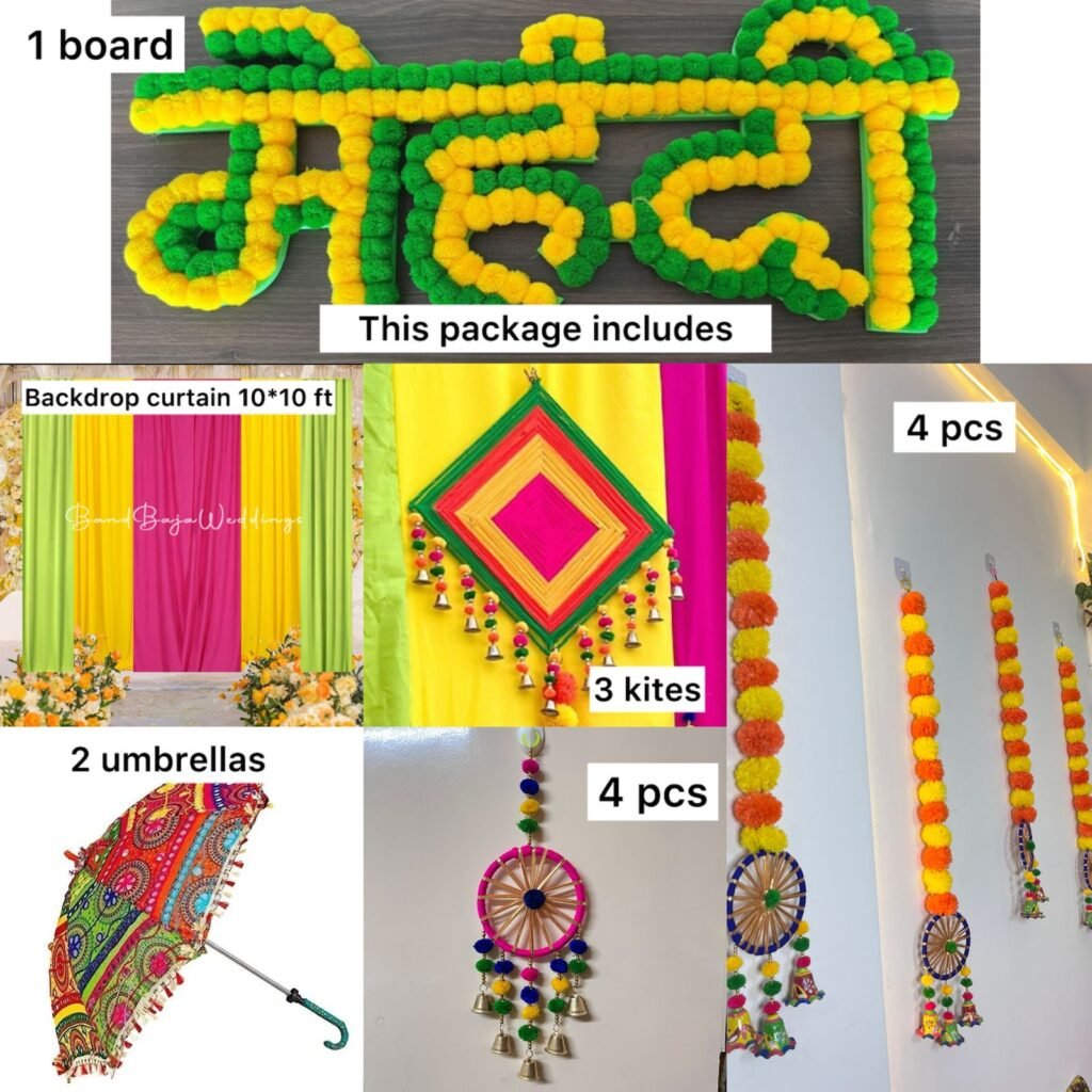 Mehndi Decoration Kit (Multicolor Backdrop Curtains +Props) - Band Baja ...